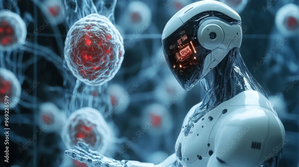 Futuristic AI-driven nanobots performing internal medical procedures ...