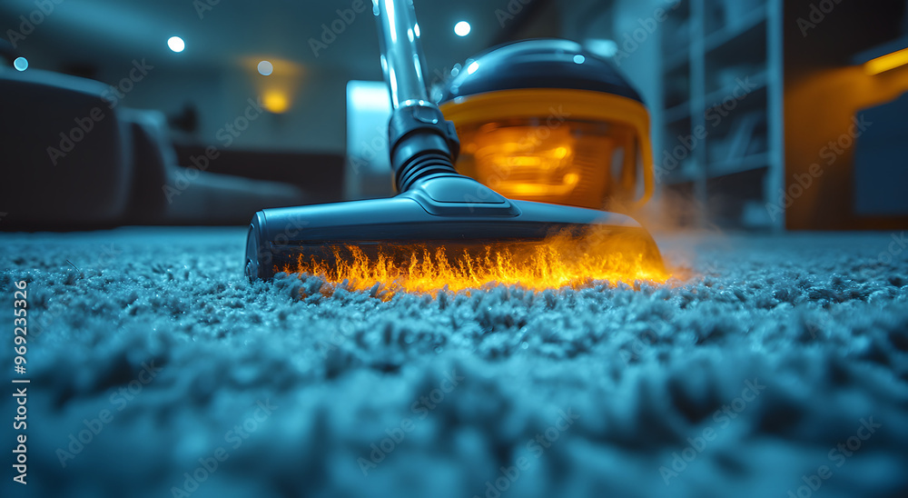 “Close-up of a Vacuum Cleaner in Action, Cleaning a Carpet at Home with ...