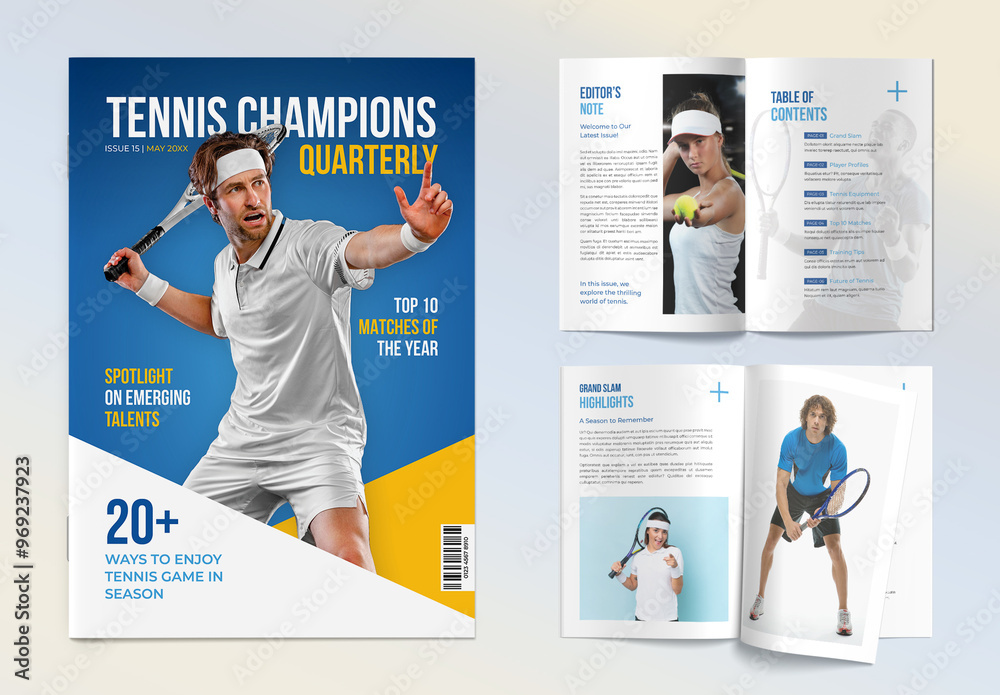 Tennis Champions Magazine Layout Stock Template | Adobe Stock