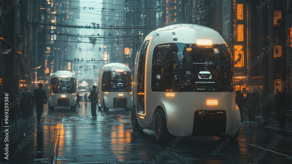 Self-driving delivery vehicles in a futuristic city: Driverless ...