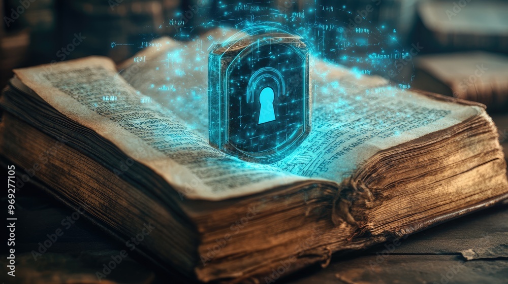 Cybersecurity meets history as a digital lock hovers over a worn ...
