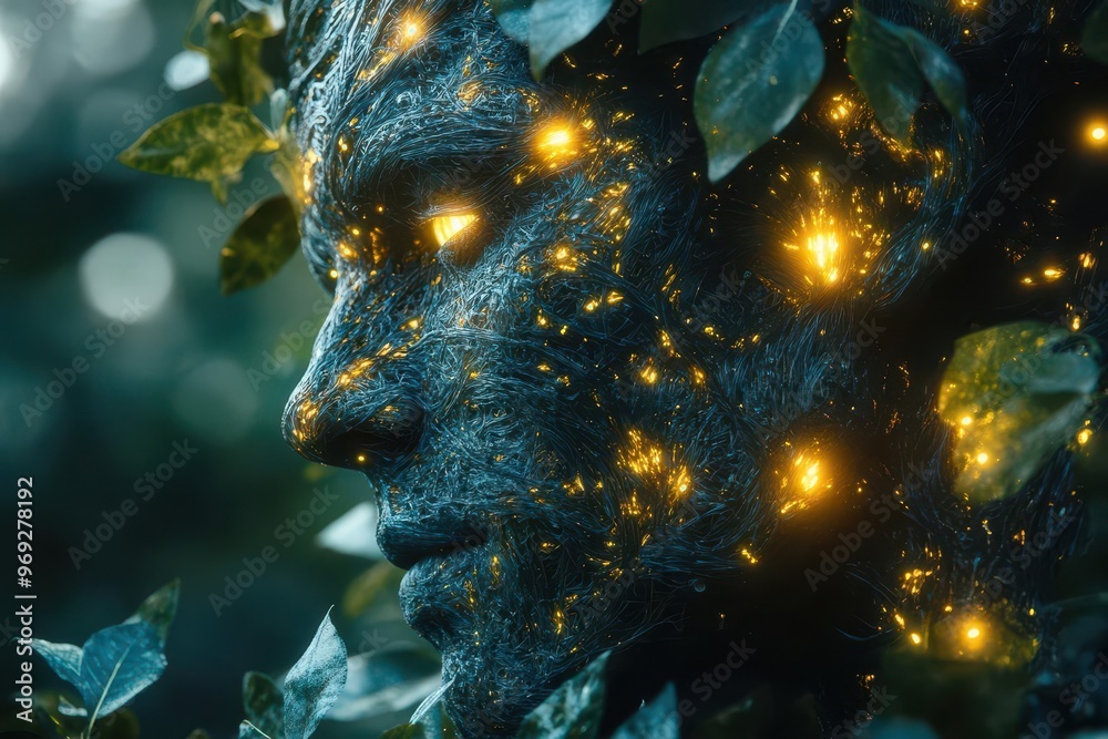 symbiotic humantree hybrid bioluminescent leaves floating seed pods ...