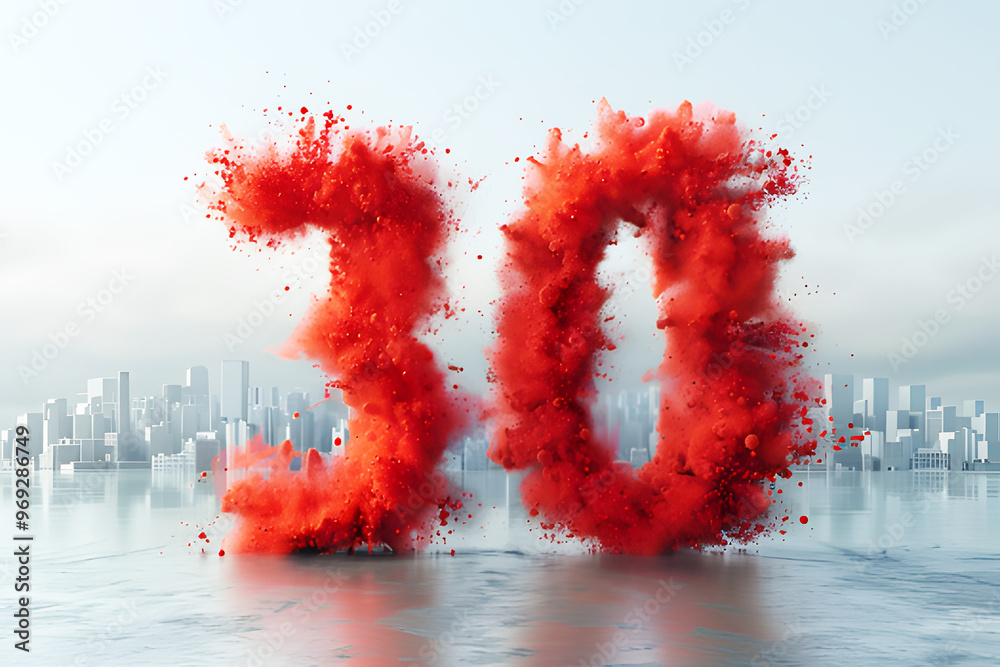 Character Number 30 % thirty percent with particles on abstract ...