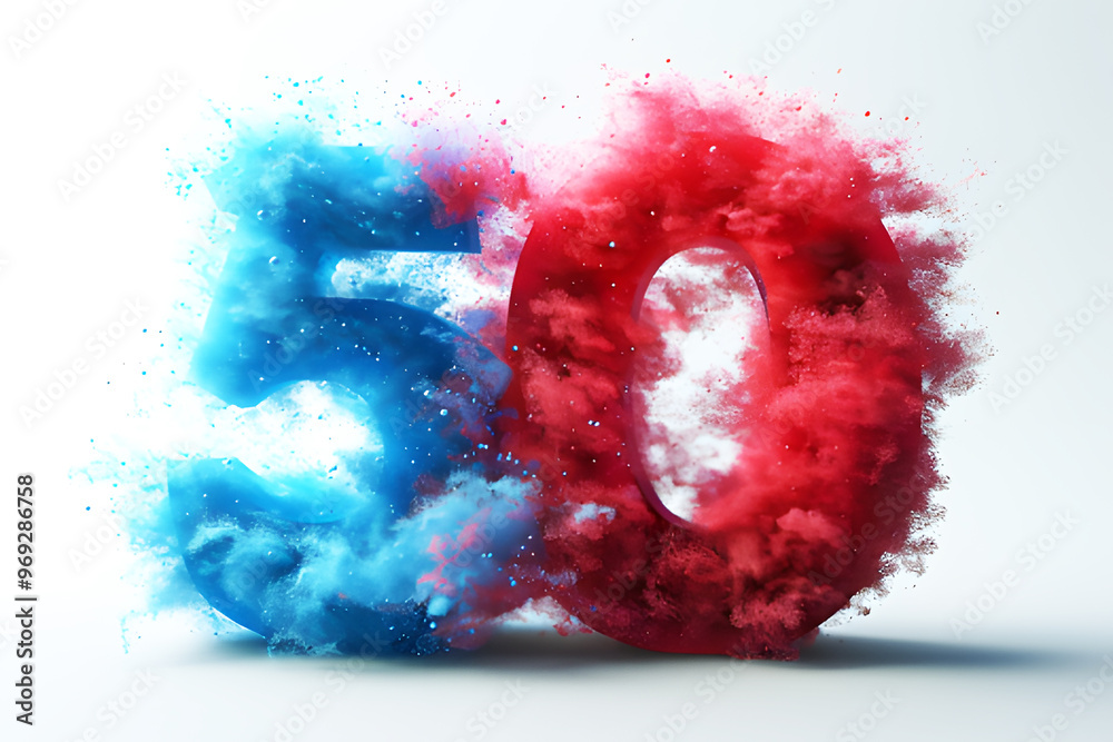 Character Number 50 % Fifty percent with particles on abstract ...