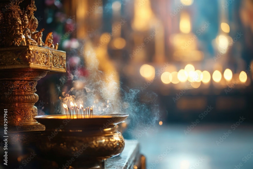 Incense burning at the altar during Midnight Mass, soft trail of ...
