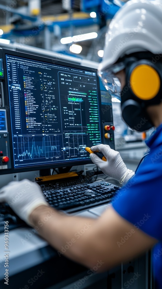 Digital dashboard showing real-time quality control metrics in a factory, data-driven QC, real ...