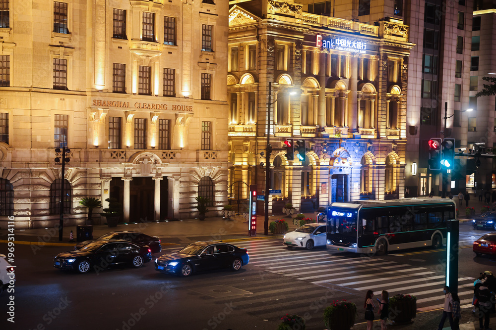 Shanghai, China - May 29, 2024: Busy evening street scene in Shanghai ...