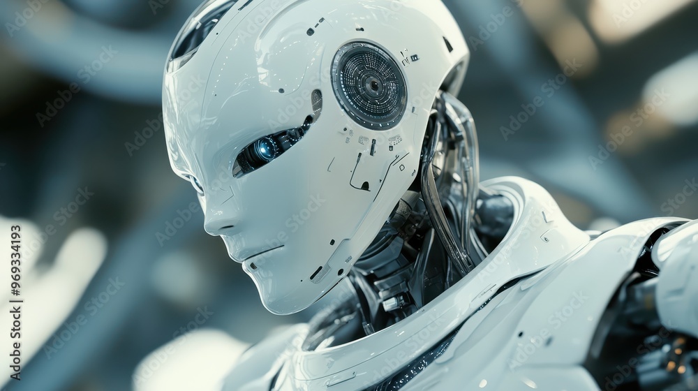 Responsive robot tilting its head, close-up capturing its AI-driven ...