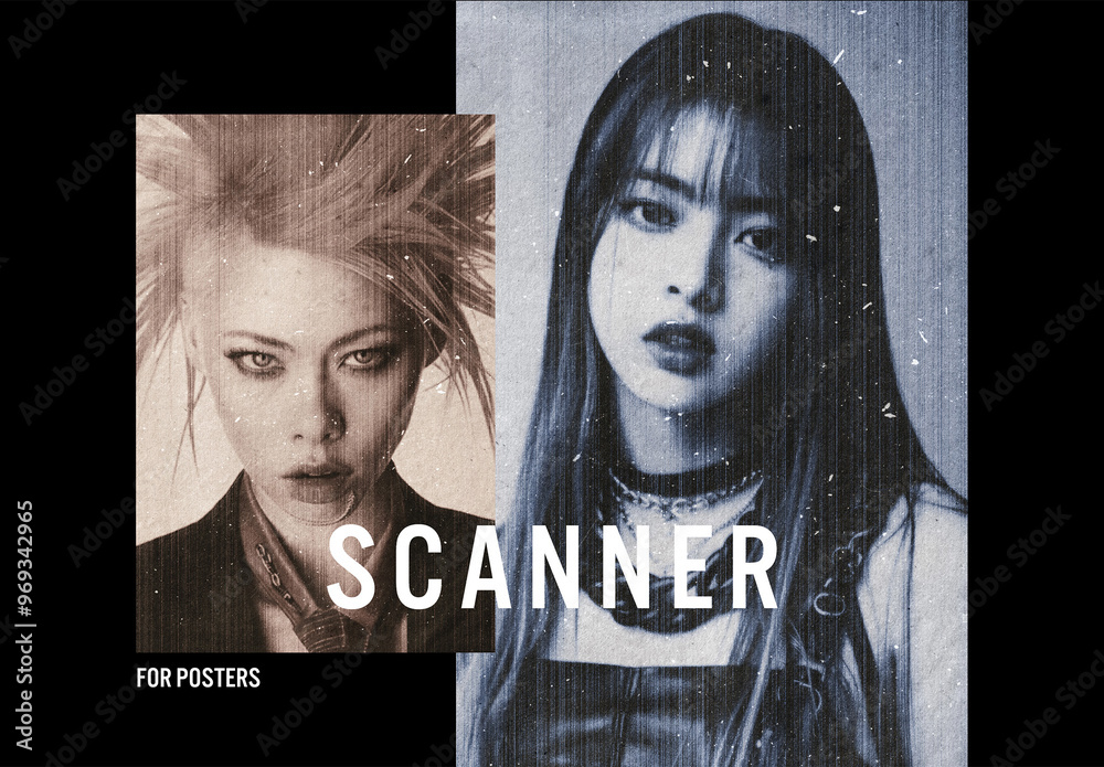 Retro Broken Scanner Poster Photo Effect Mockup Stock Template | Adobe ...