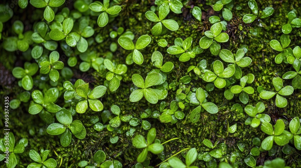 Intricate details of tiny plants on a nature trail in a bog, captured ...
