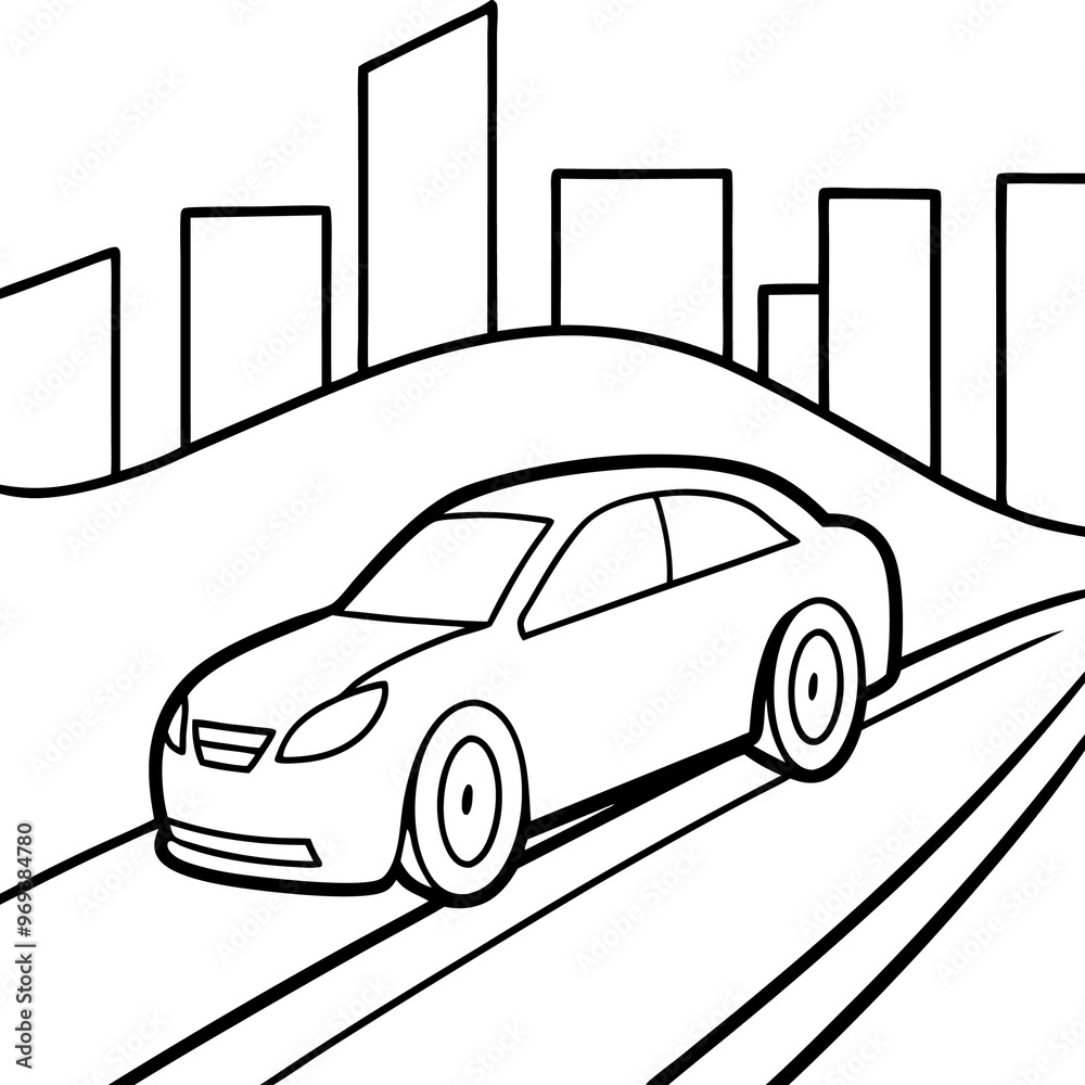 car on city road outline coloring book page line art drawing Stock ...