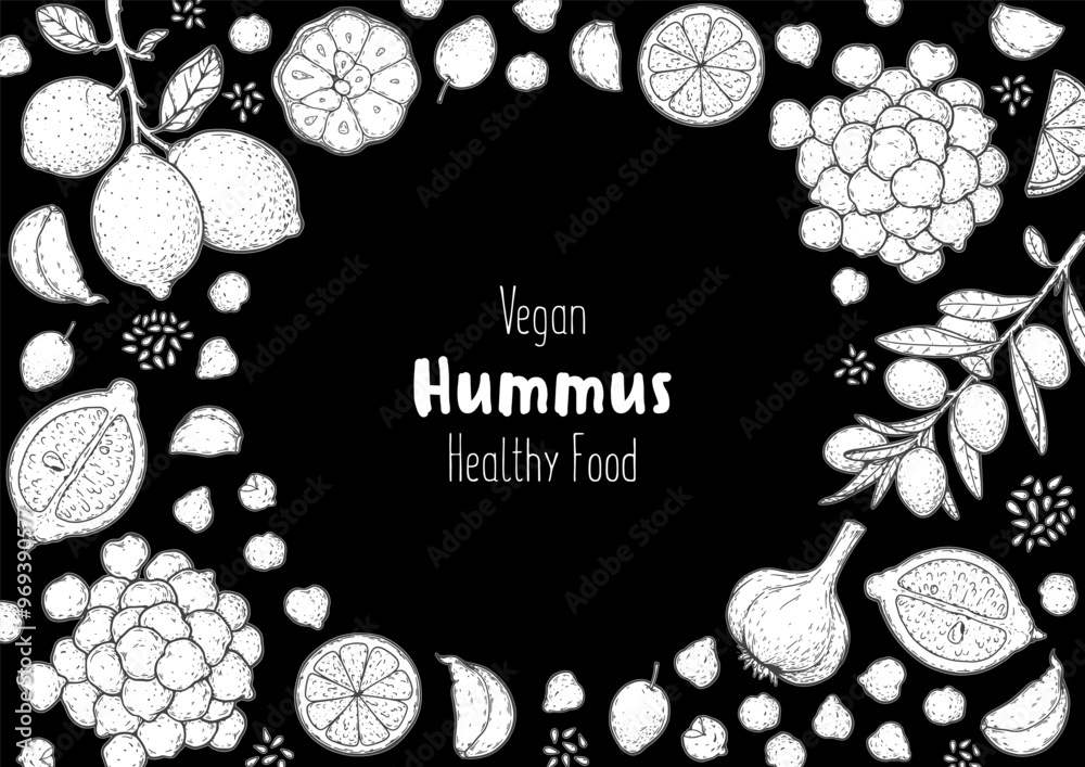 Hummus packaging design template. Cooking and ingredients for hummus ...