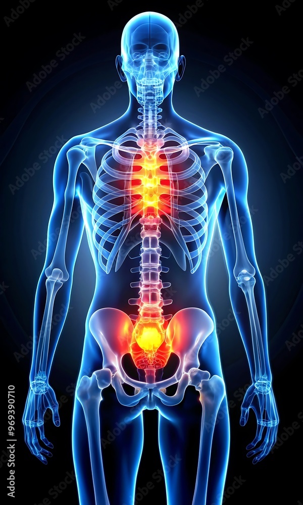 X-Ray View of Human Coccyx Highlighting Pain and Inflammation Areas ...
