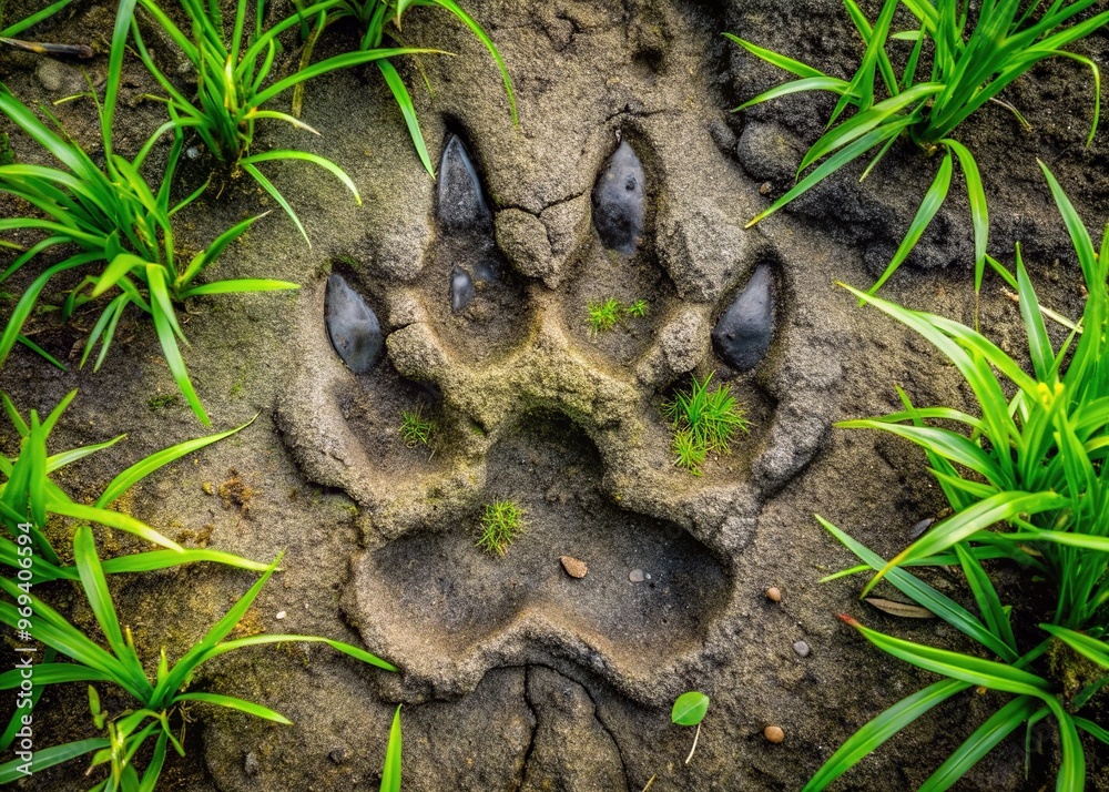 A detailed impression of a raccoon's 3-toed paw print in damp soil ...