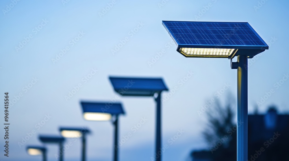 LED street lamps,LED street light with solar cell on white background ...