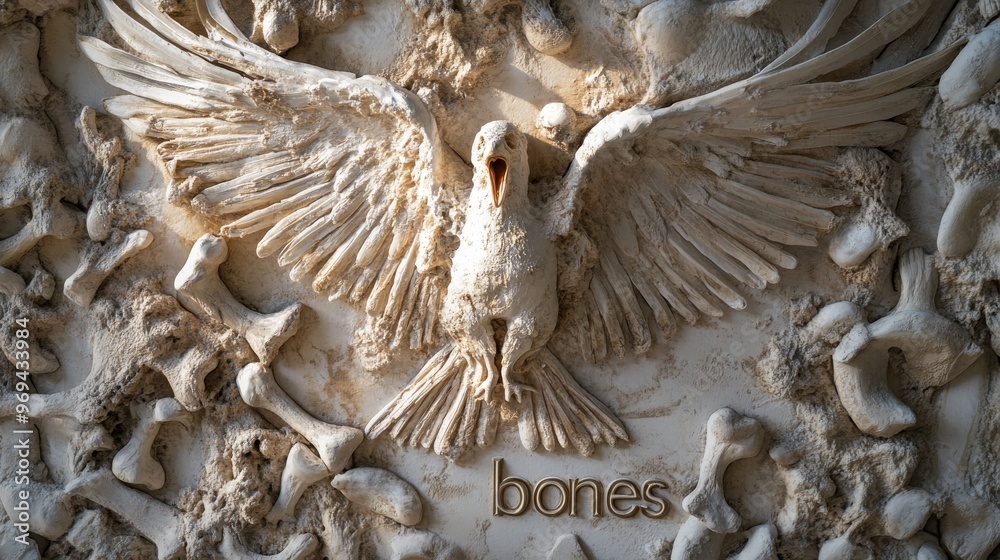 artistic sculpture of a white dove with wings spread, made entirely of ...