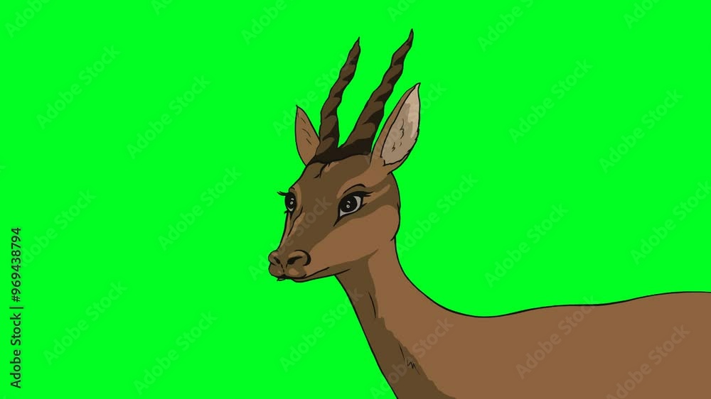 2D animated deer character is grazing and chewing plant in green screen ...