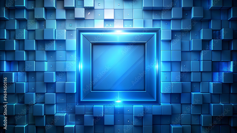 Neon blue diamond shape reflecting light on a digital surface ...