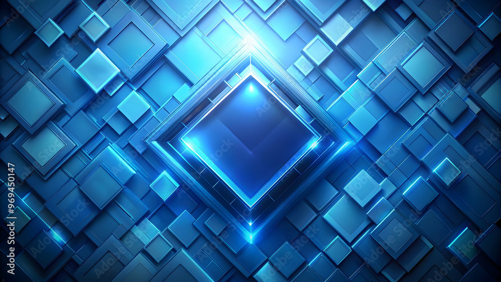 Neon blue diamond shape reflecting light on a digital surface ...