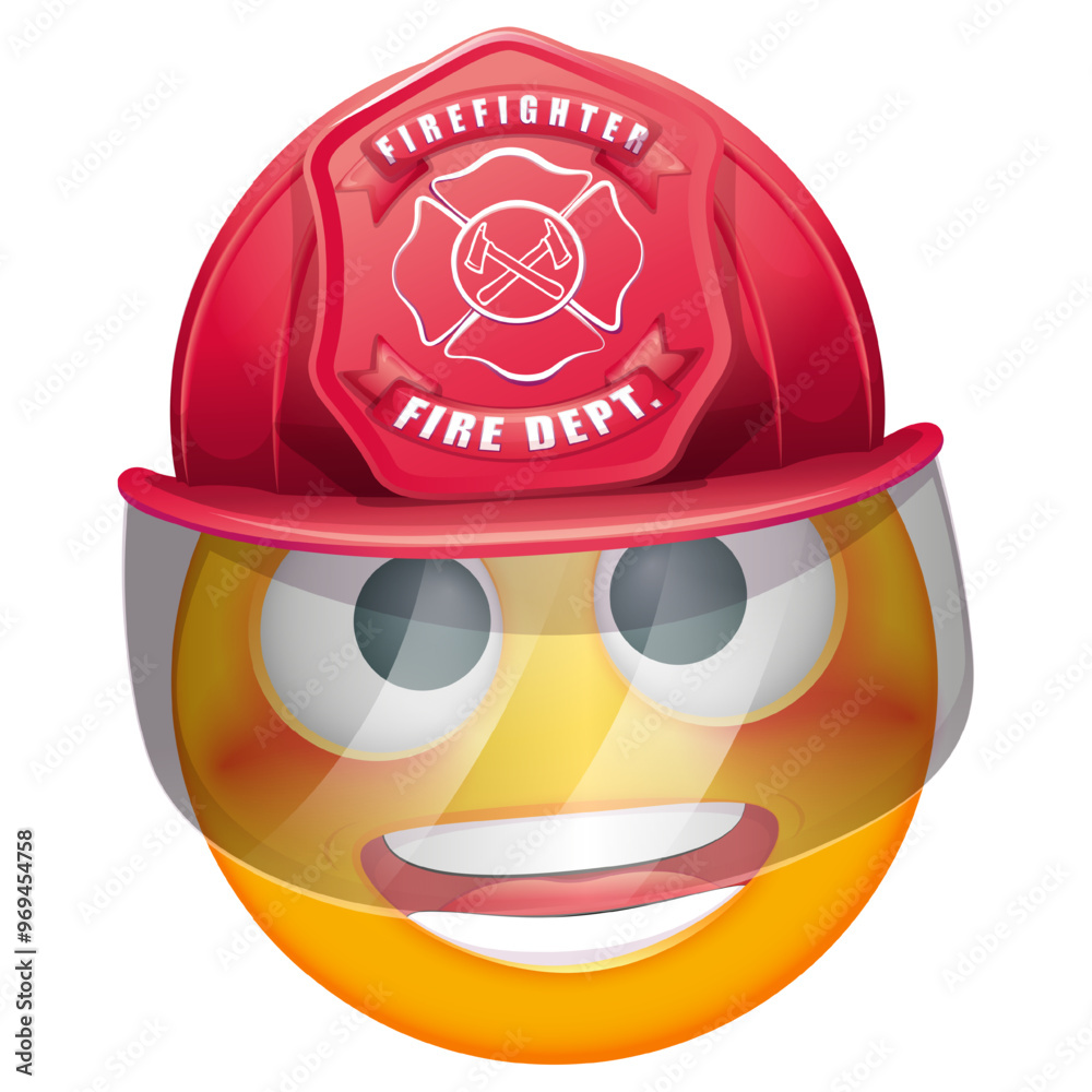 Emoji fireman on white background. Emoticon with fire helmet. Cute ...