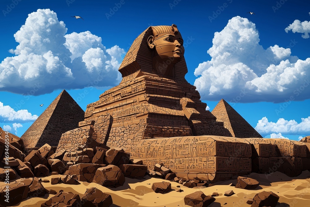 Ancient Egyptian temple with hieroglyphics and pharaohs, line art ...