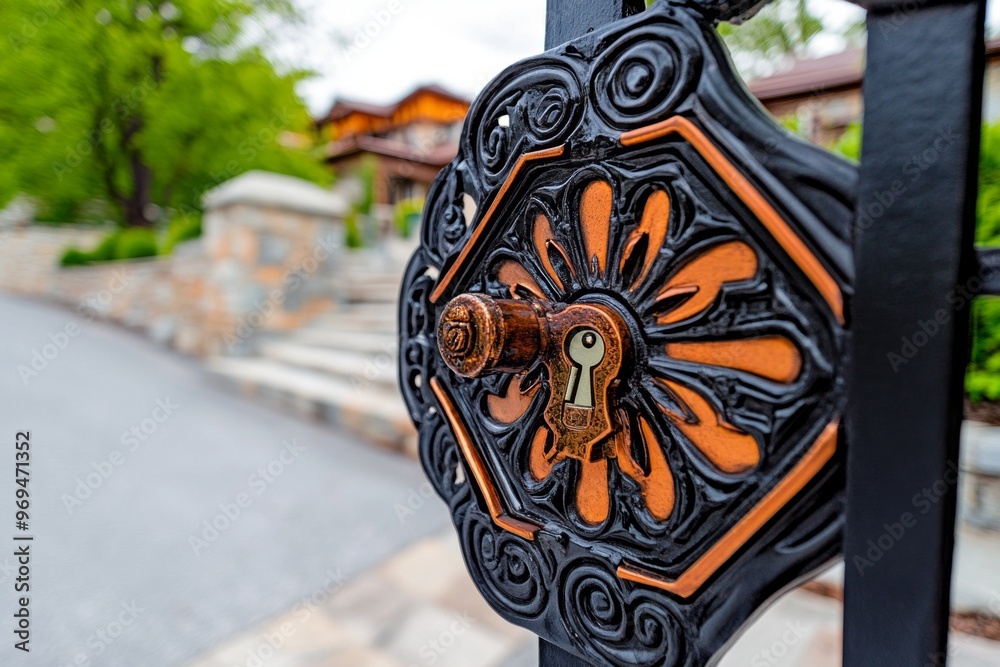 An iron gate with a unique lock mechanism, one that can only be opened ...