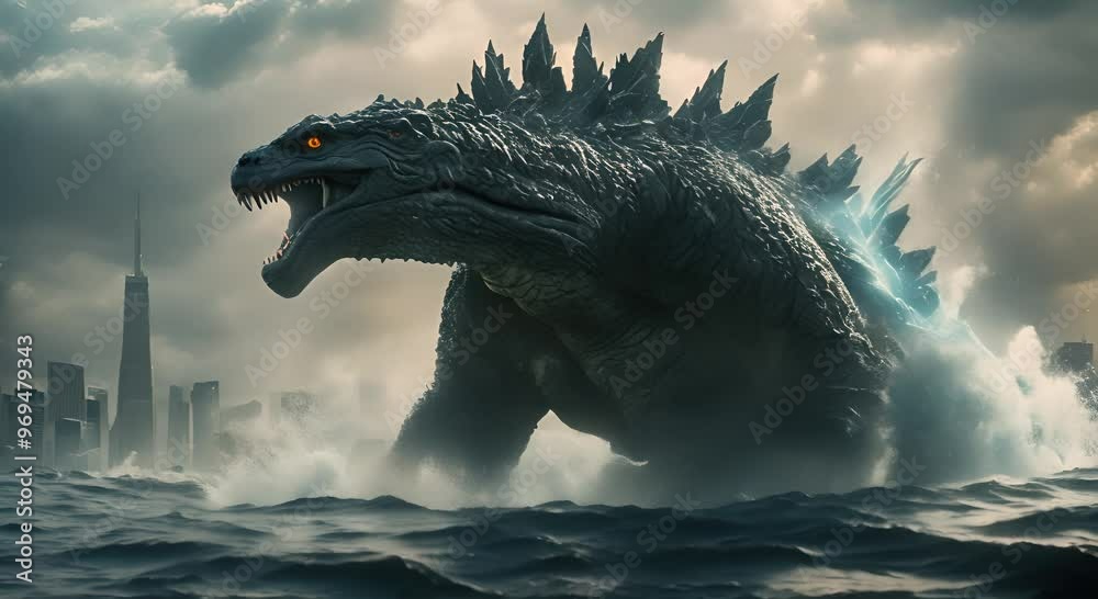Godzilla submerged in water a scene from a scifi movie with special ...
