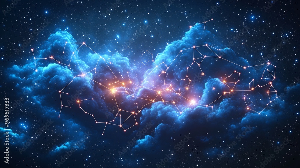 Vector design of a stylized zodiac constellation with stars connected ...