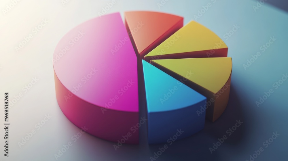 Detailed shot of a 3D pie chart with a shadowed effect, showing ...