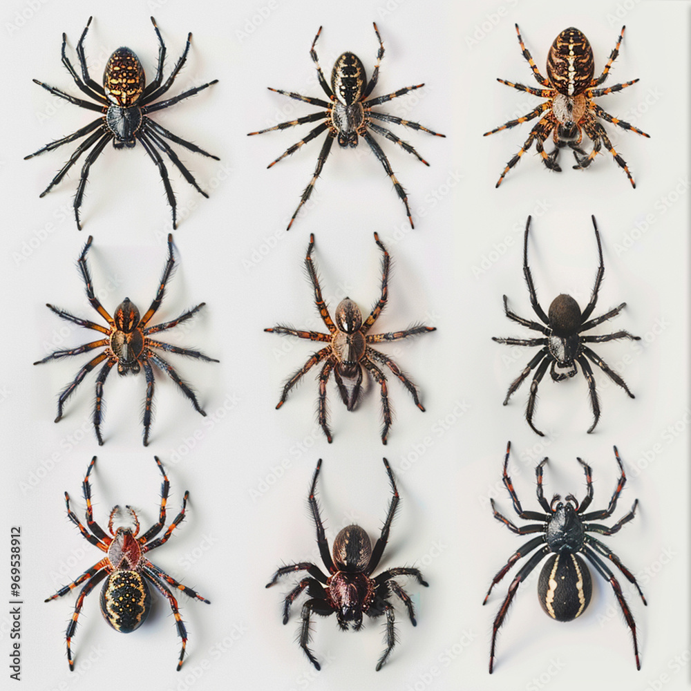Spider photoset,blank background,for scientific study spiders Stock ...