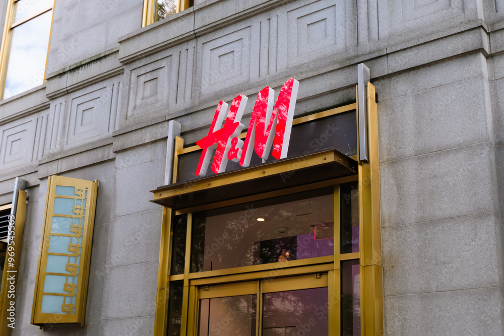 Boston, USA - 2 September 2024.The storefront of an H&M clothing store ...