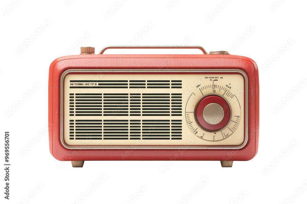 Vintage red radio with a retro design and classic dials, perfect for a ...