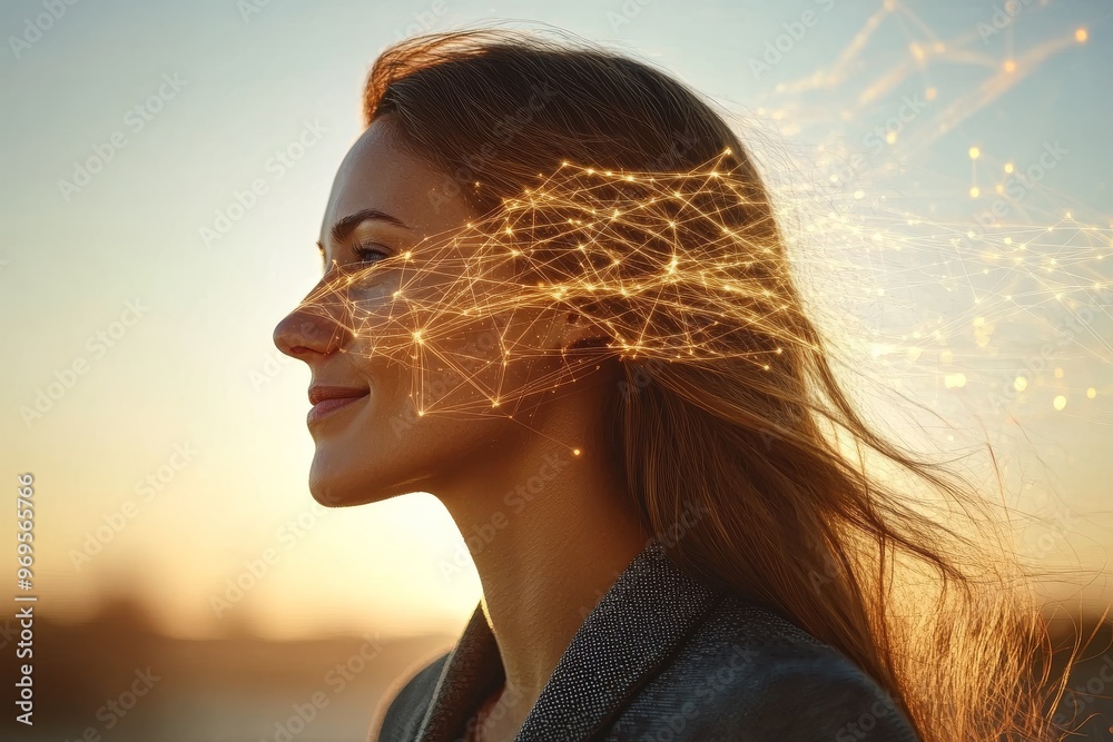 Connectome neuroimaging synapse and diffusiontensor woman smiling with ...