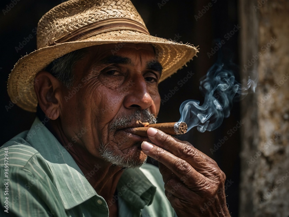 Cuban man lighting a cigar, celebrating Cuba's rich traditions. Stock ...