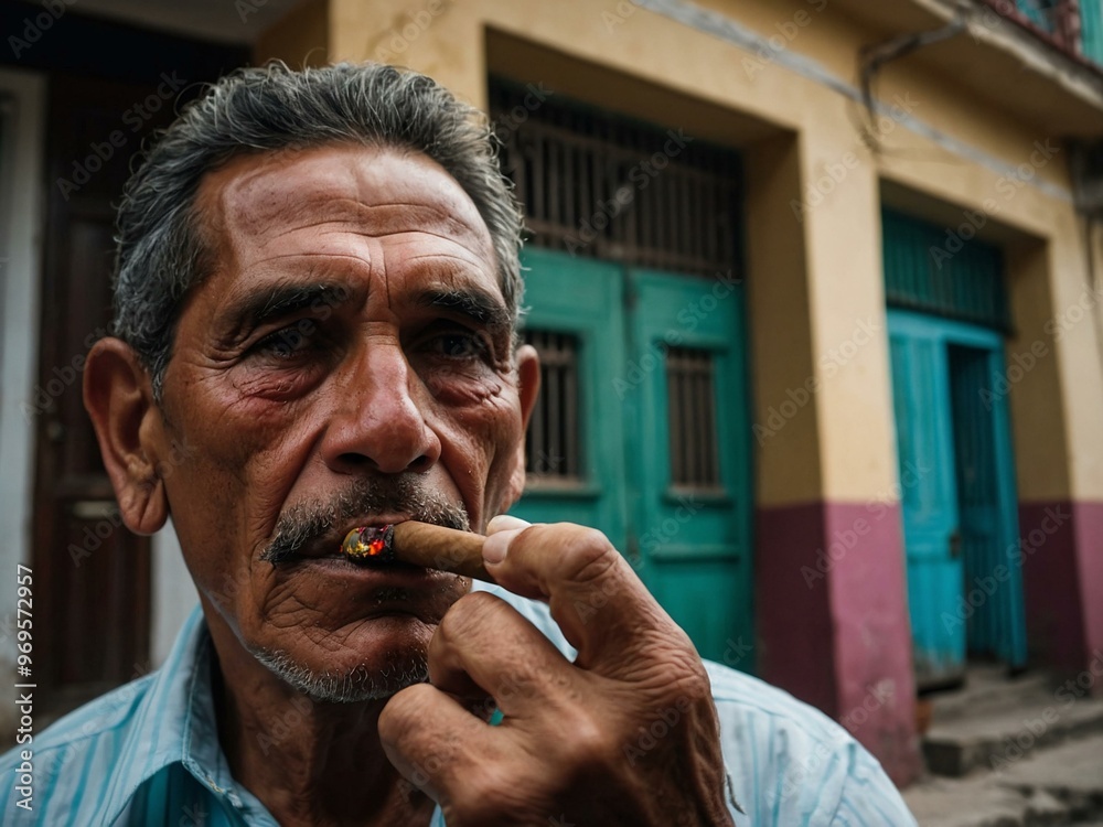 Cuban man lighting a cigar, celebrating Cuba's rich traditions. Stock ...
