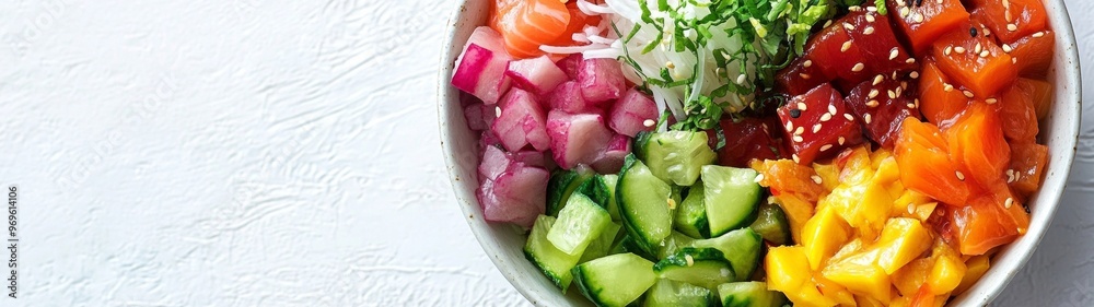 Vibrant Poke Bowl Portrait, a full-body depiction of a colorful poke ...