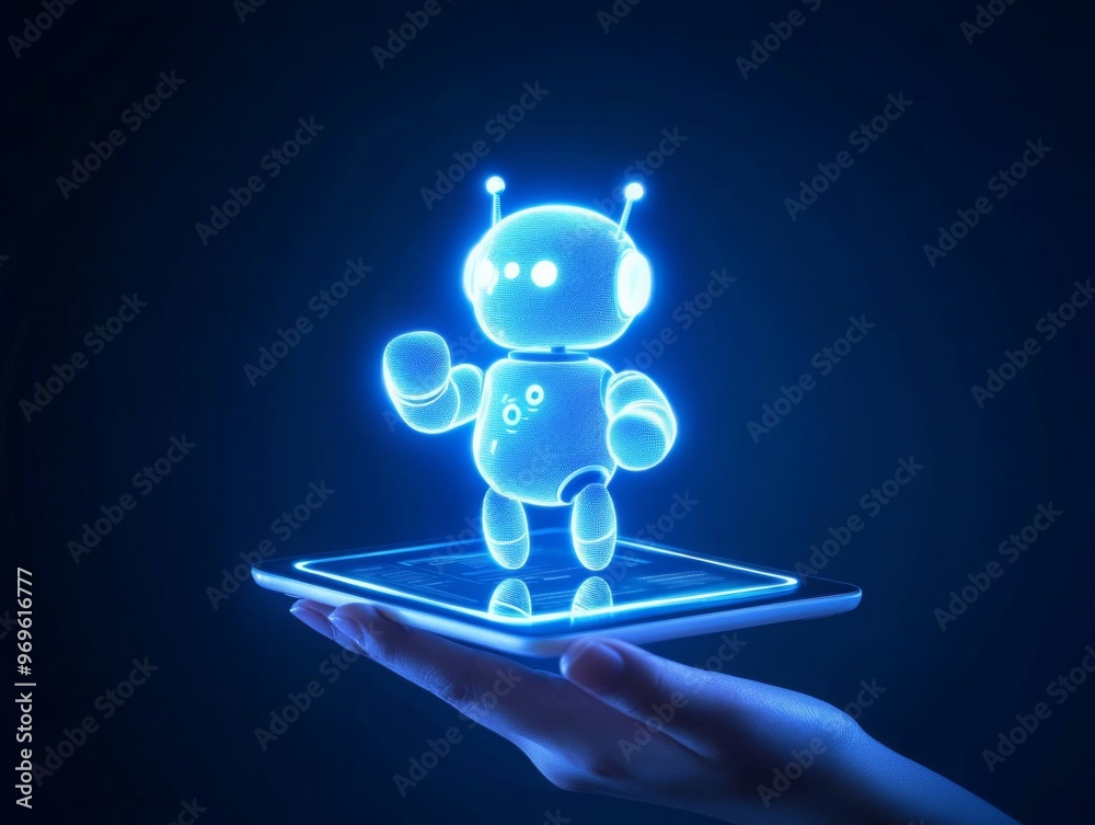 bot icon emerging from a digital tablet, AI-Powered Digital Assistants ...