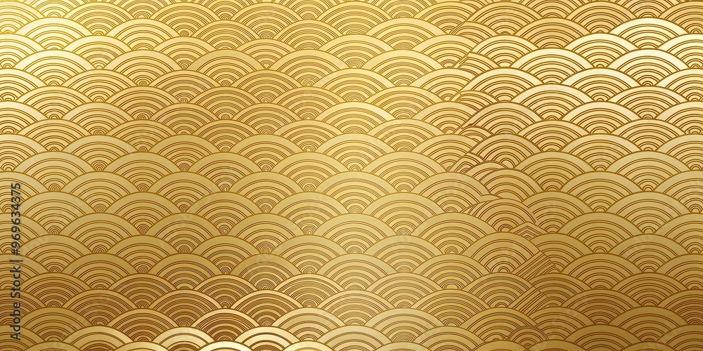 Seamless Japanese pattern on gold wave background, Japanese, seamless ...