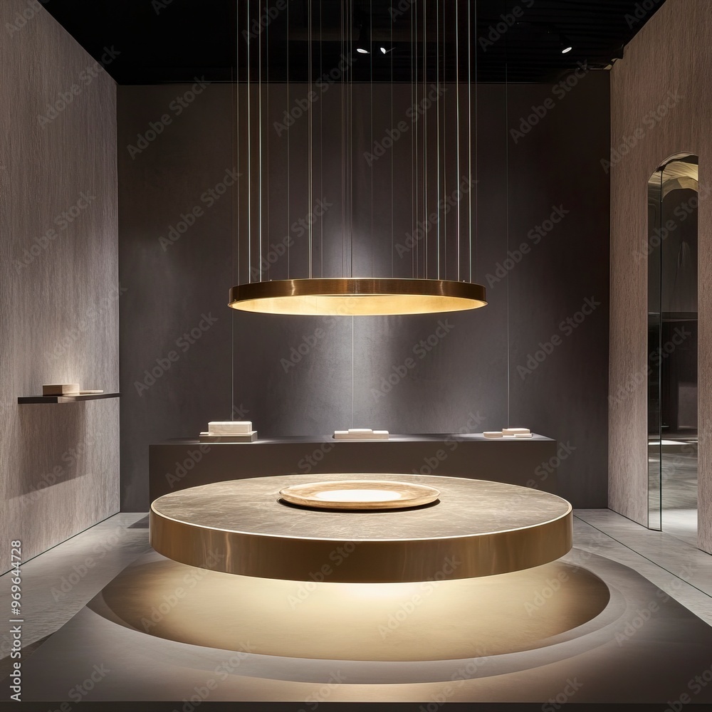 Floating round podium with invisible suspension, giving a magical ...