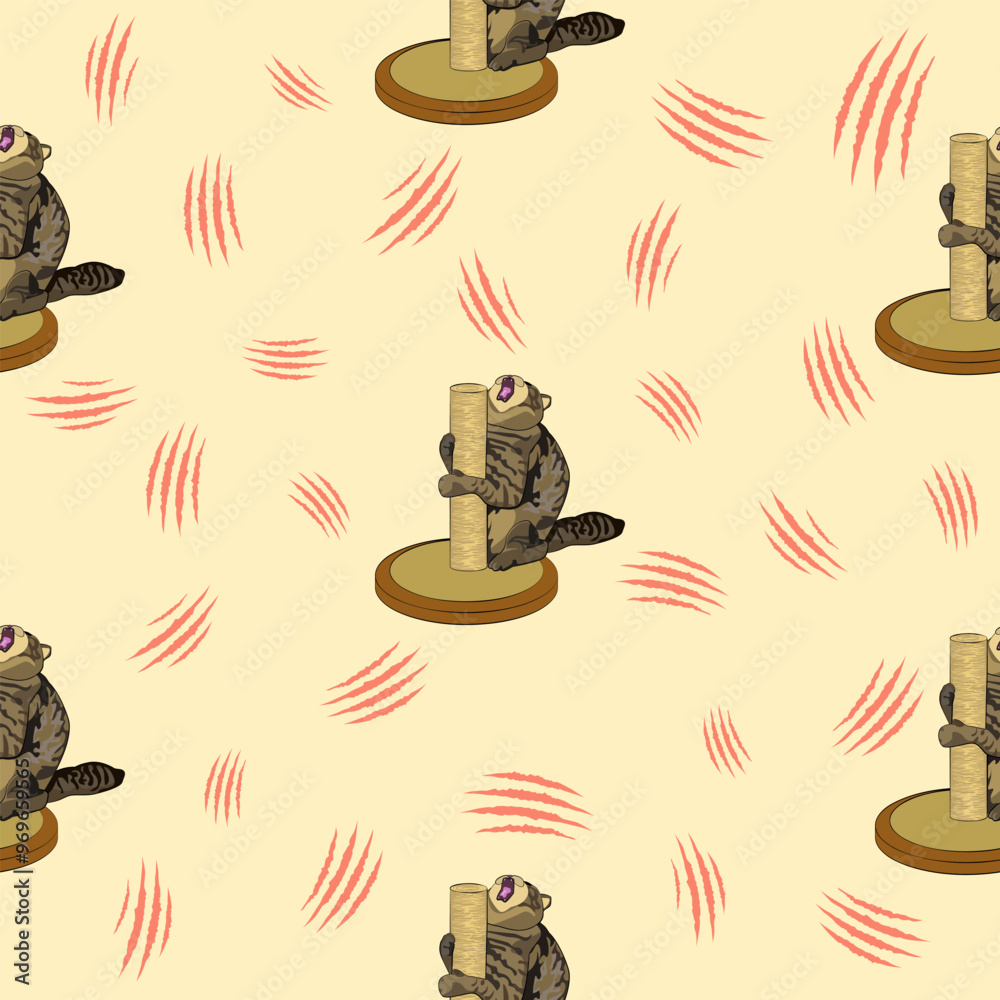 A pattern (infinite picture) of a cat meme - a cat sharpening its claws ...