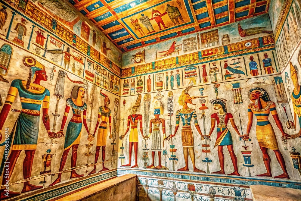 Ancient Egyptian hieroglyphics adorn the inner chamber walls of a ...