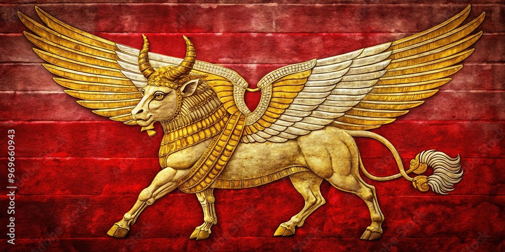 Ancient Mesopotamian symbol of power and conquest, featuring a golden ...