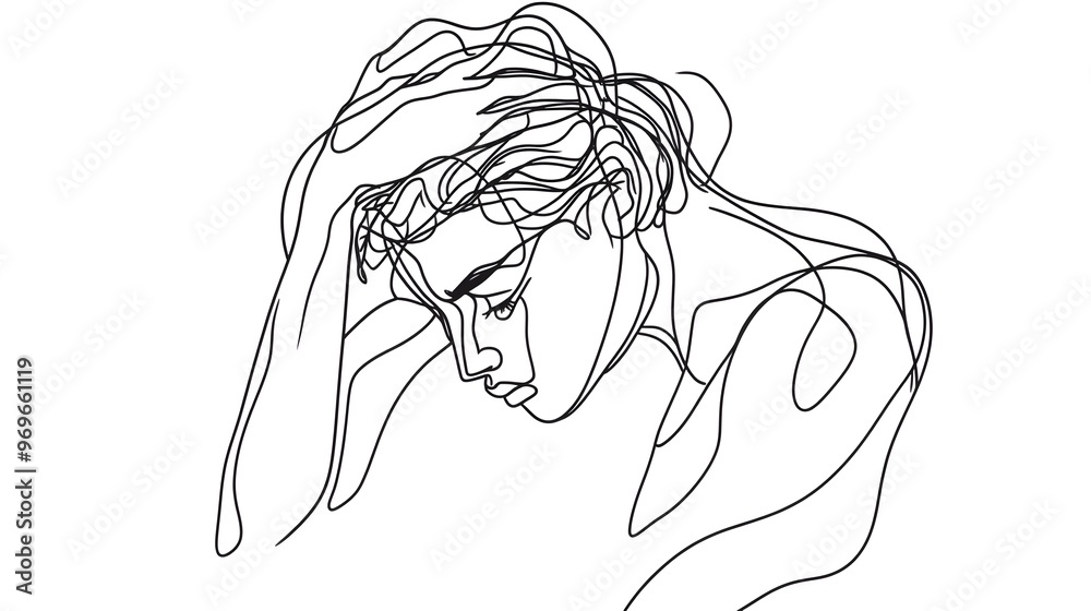 Intense, one-line drawing of someone suffering from bad mental health ...