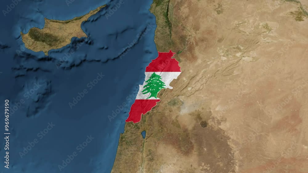 Zoom from Earth to Lebanon. (Country Flag) World map animation with ...