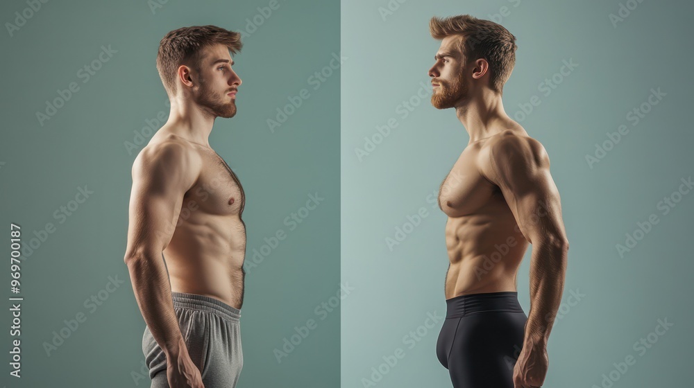 side-by-side images of over weight young man feeling sluggish and out ...