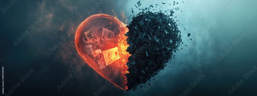 Heart couple up broken love breaking divorce break torn collage leaving ...