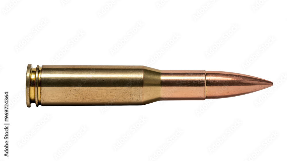 308 rifle bullet with copper jacketed lead core isolated background ...