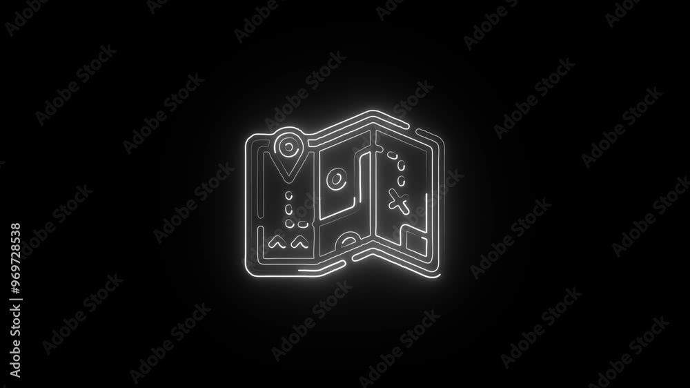 Glowing Map icon on dark background. Neon animated Map symbol. Digital ...