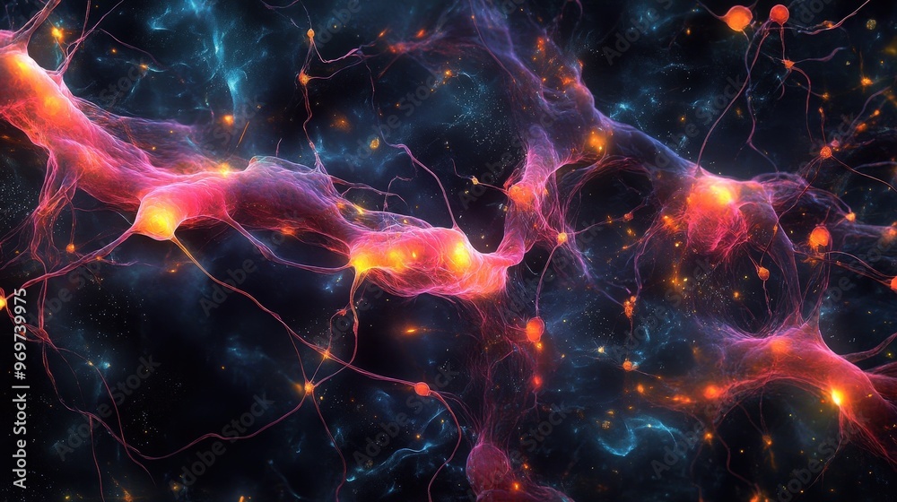 Microscopic nerve endings are captured with vivid colors, revealing the ...