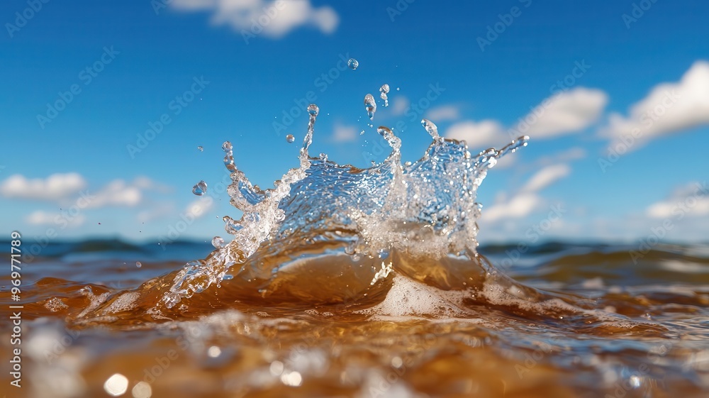Water splash resembling a wave caught in time, frozen in mid-air, Water ...